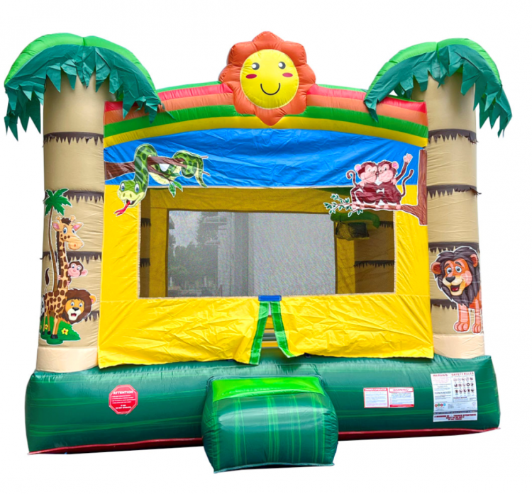 Tropical Jungle Smiley Face Inflatable Bounce House - Inflatable Fiesta
